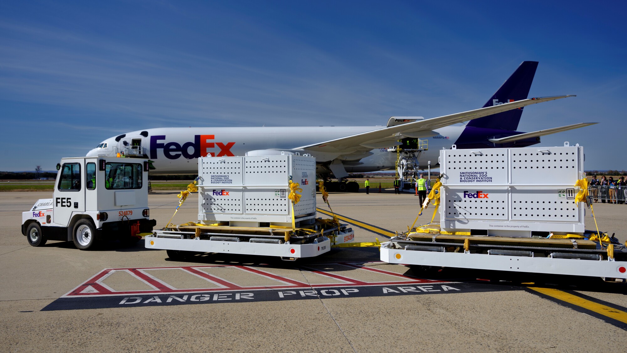 Giant Pandas Mei Xiang, Tian Tian, and Xiao Qi Ji Arrive in China on the FedEx Panda Express